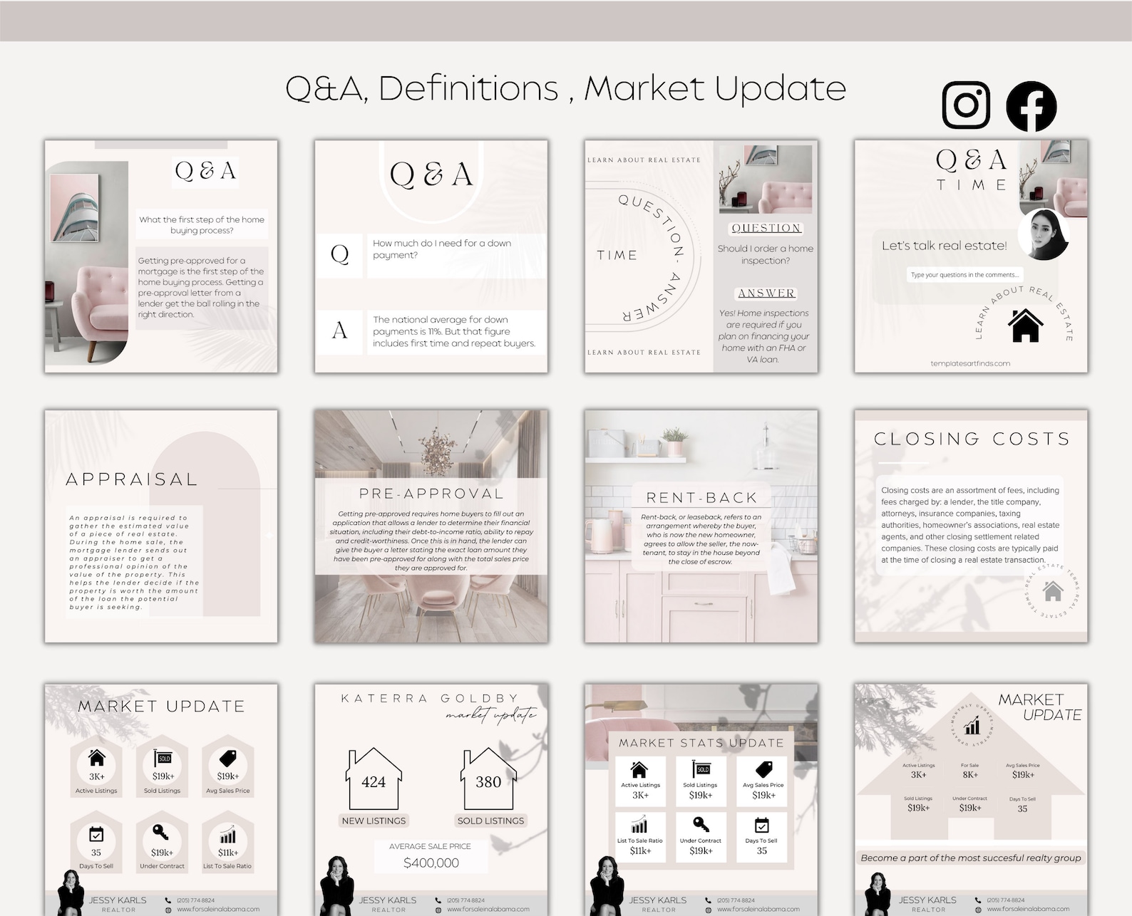 300+ Aesthetic Real Estate Marketing Templates| Social Media Posts and ...