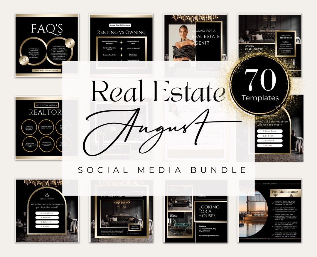 70+ August Real Estate Marketing Templates| Black and Gold August ...