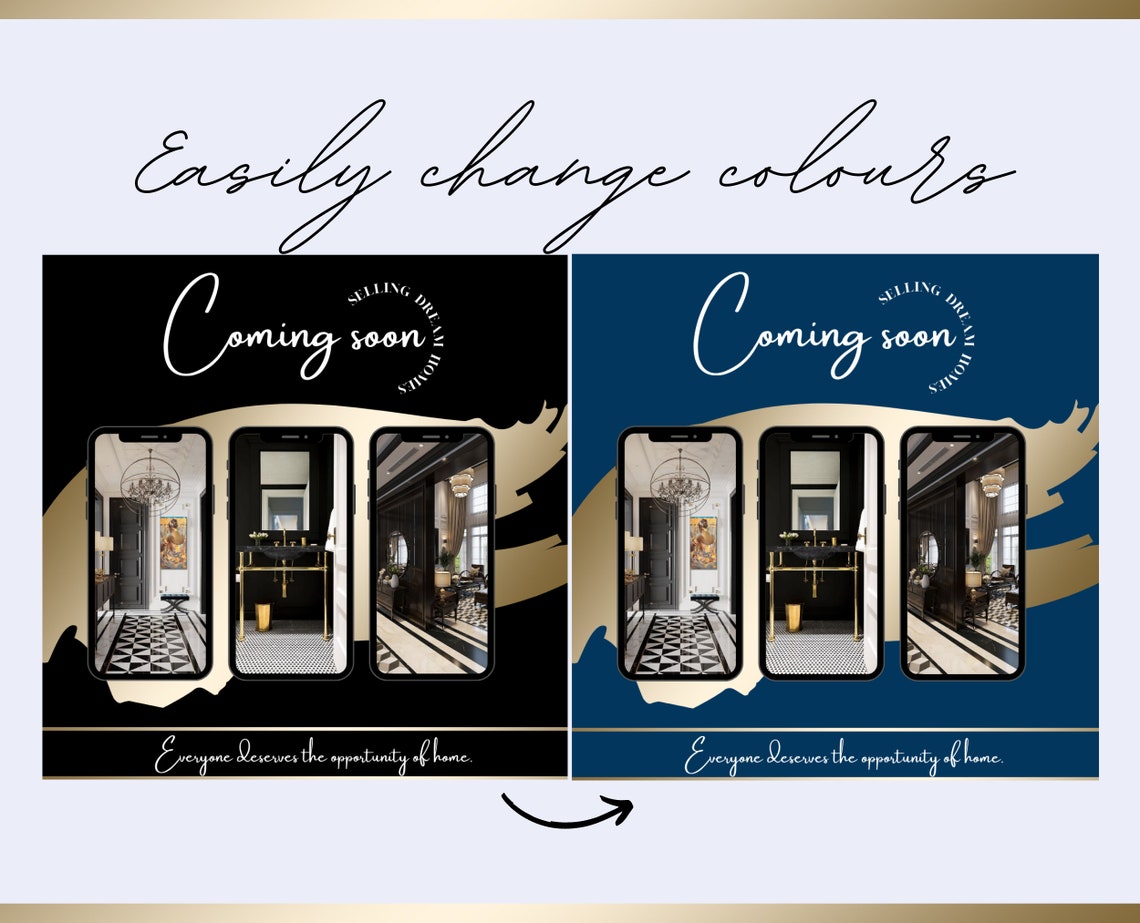 50 Coming Soon Luxury Real Estate Templates|black & Gold Instagram ...