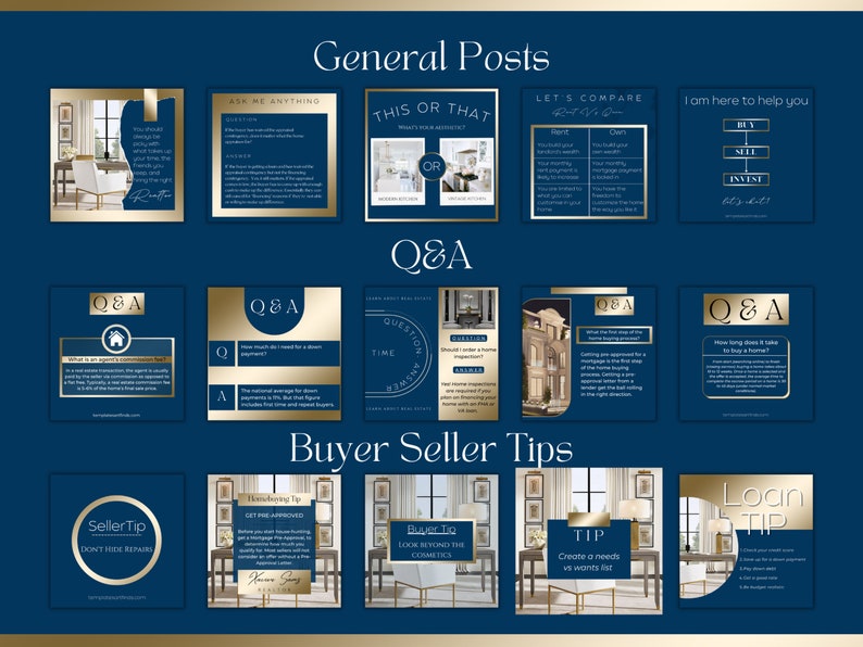 1000+ Blue & Gold Real Estate Templates Marketing Bundle| Realtor ...