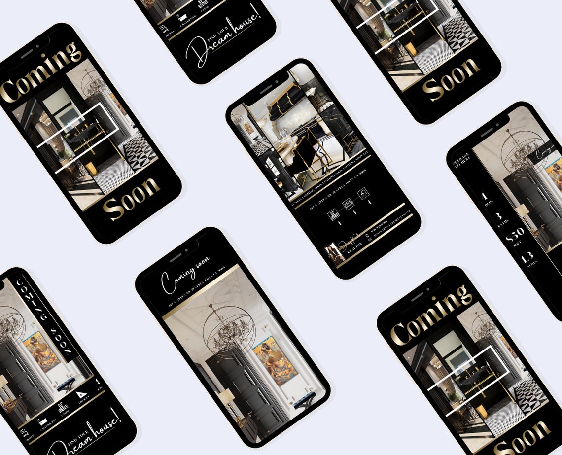 50 Coming Soon Luxury Real Estate Templates|black & Gold Instagram ...