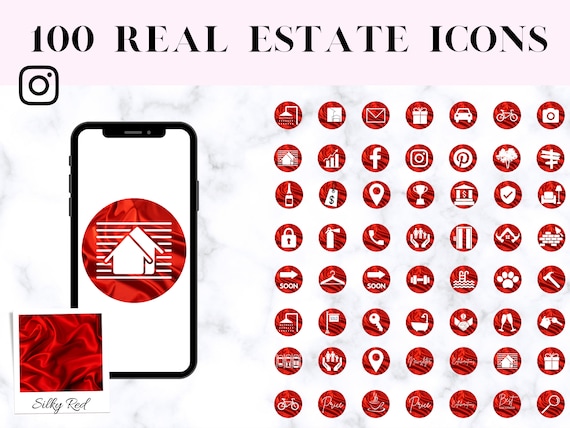 100 Red Real Estate Highlight Icons Glossy Instagram | Etsy