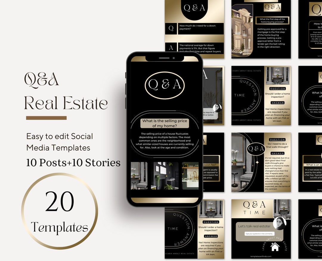 20 Black and Gold Real Estate Q&A Templates|instagram and Facebook ...