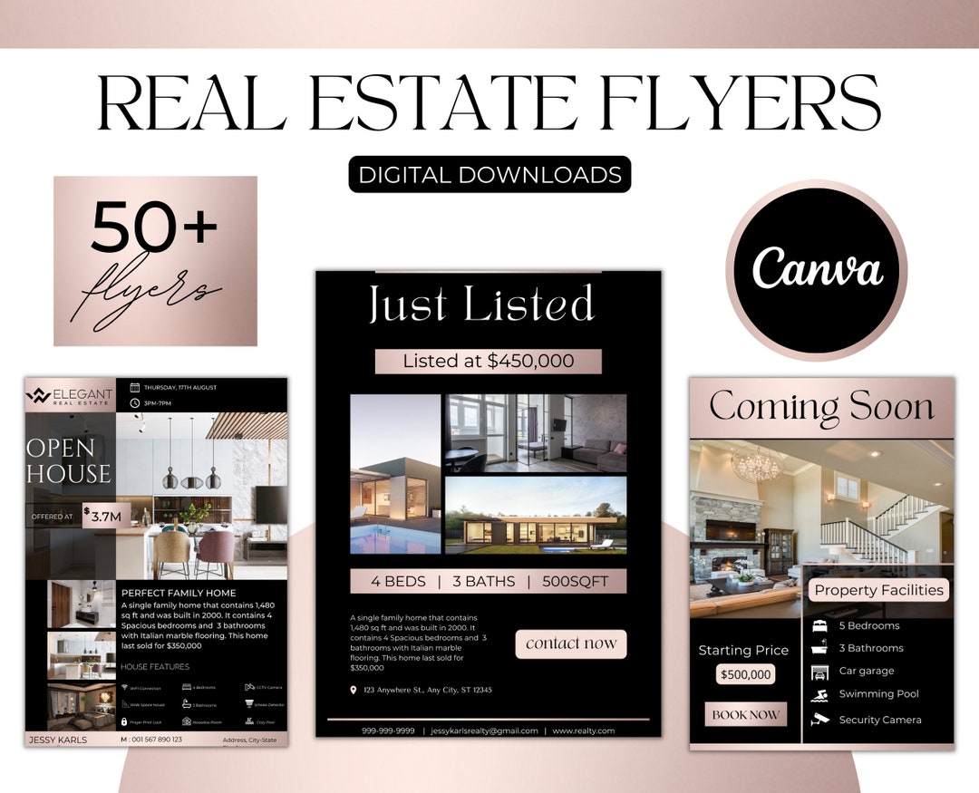 50 Black&rose Gold Real Estate Marketing Flyer Templates|realtor Flyer ...
