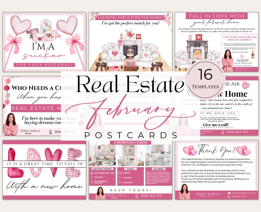 Real Estate February Postcard Templates| Valentines Day Real Estate ...