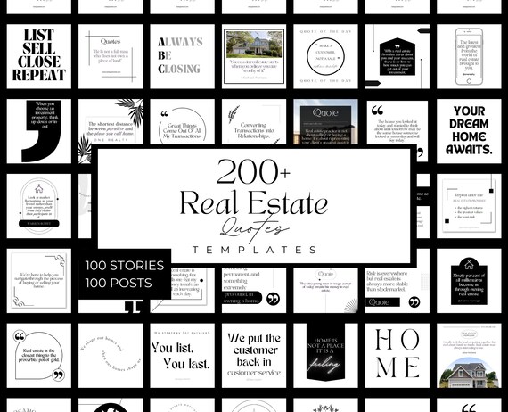 200 Modern Real Estate Quote Templates Black and White - Etsy