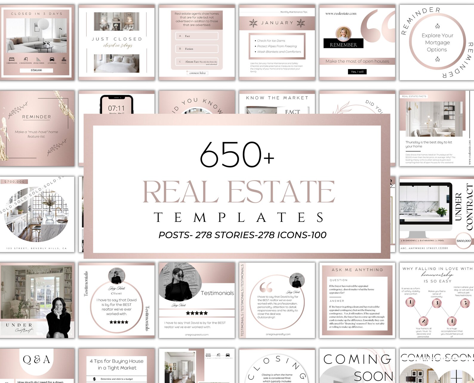 White & Rose Gold Real Estate Templates| Realtor Marketing Bundle ...