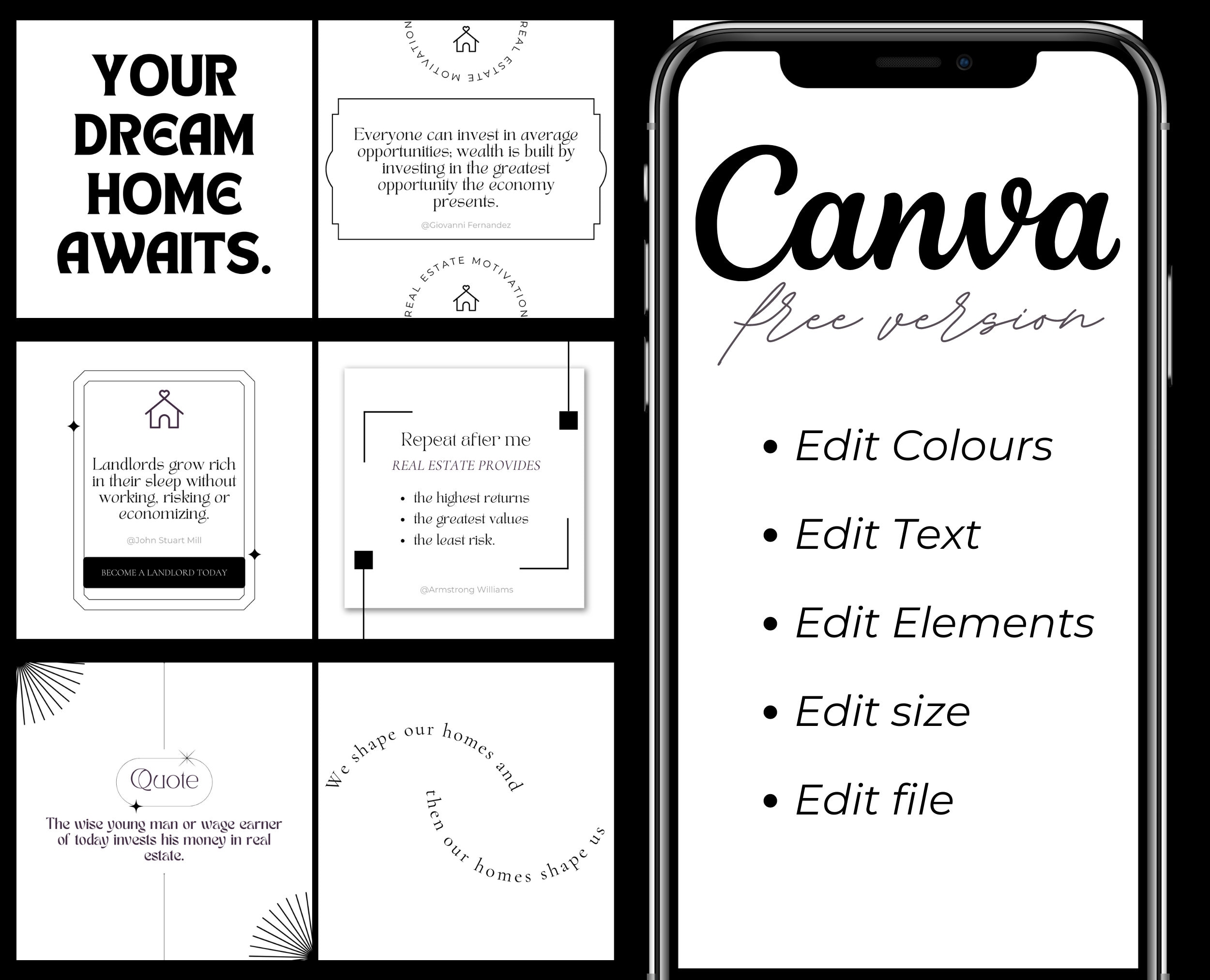200+ Modern Real Estate Quote Templates| Black and White Realtor Quotes ...