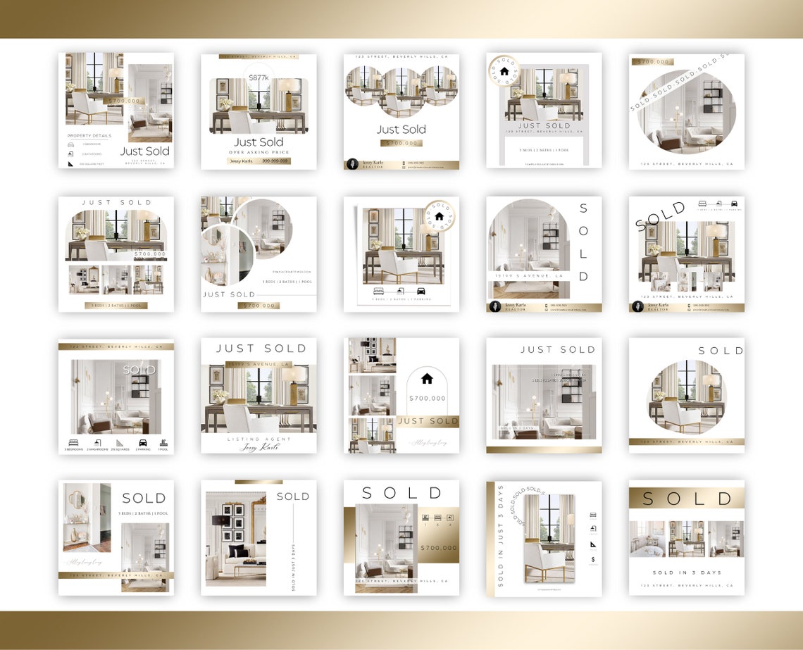 50 Sold Real Estate Templates in White&gold Realtor Canva - Etsy