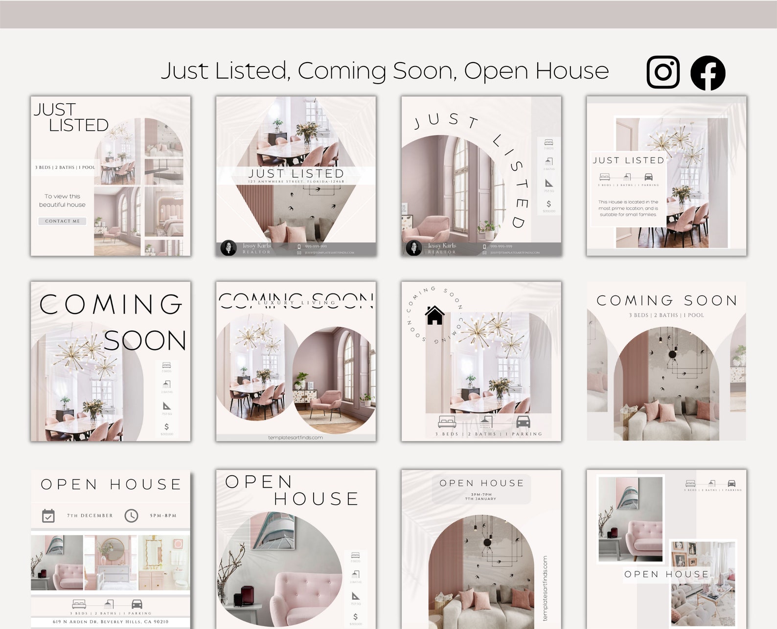 300+ Aesthetic Real Estate Marketing Templates| Social Media Posts and ...
