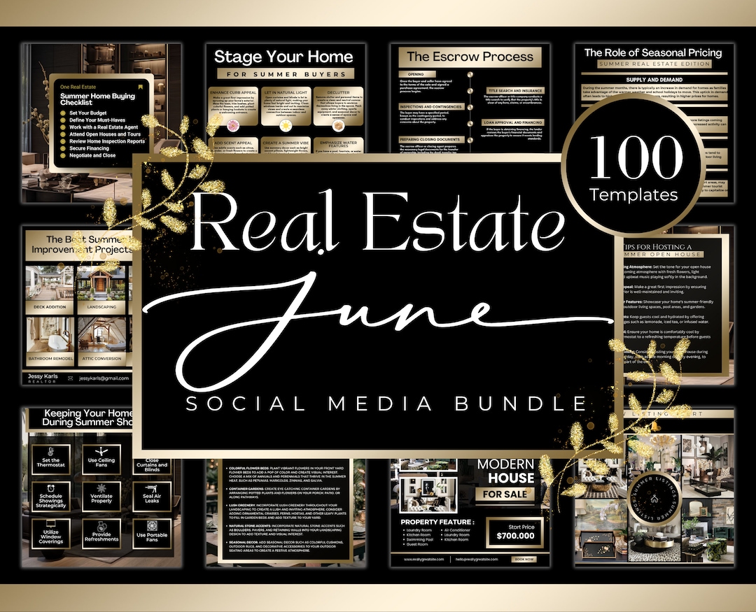 Black and Gold June Real Estate Templates| June Real Estate Marketing ...