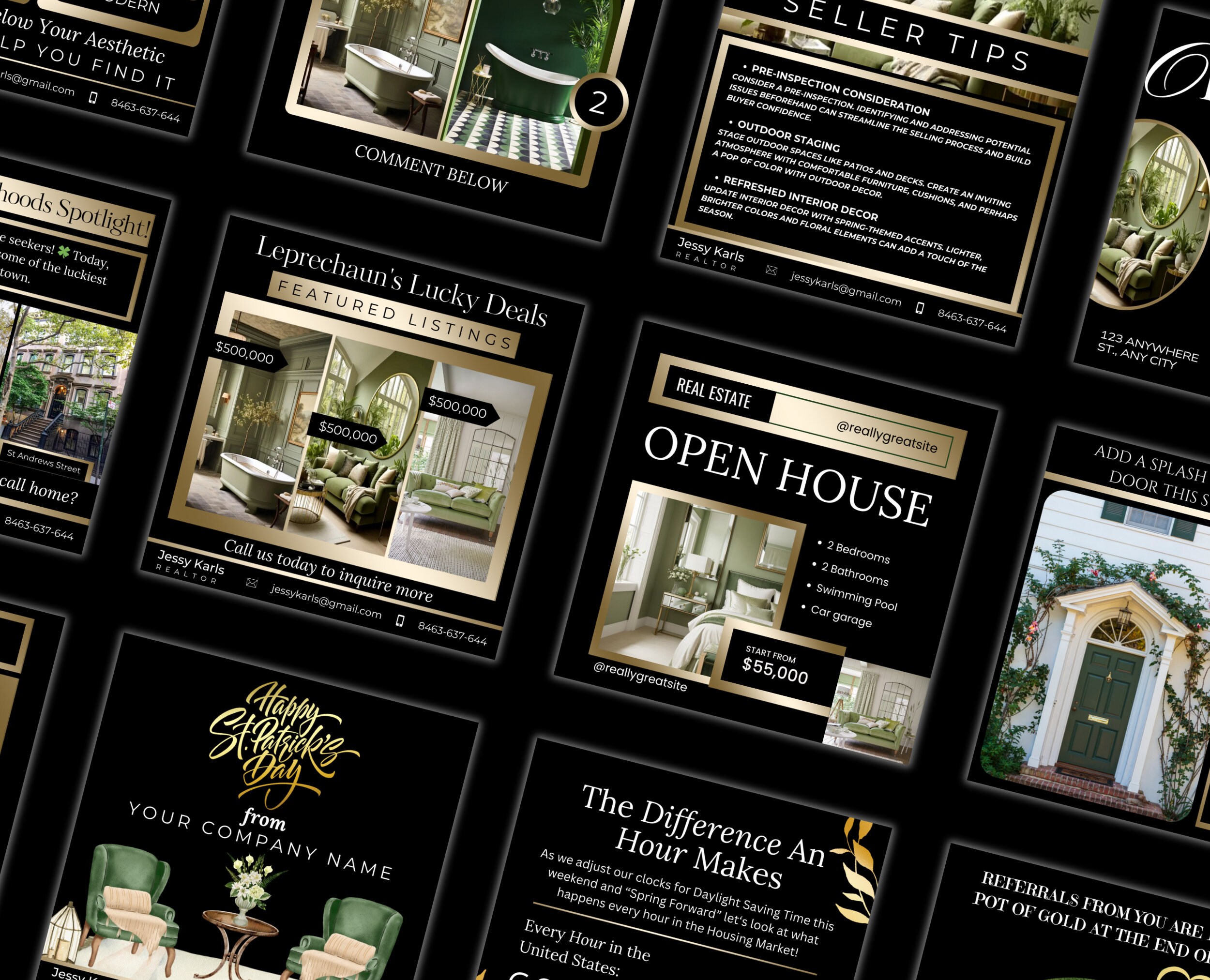 Black and Gold March Real Estate Marketing Templates| St Patricks Day ...