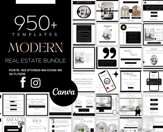 950 Modern Real Estate Template Bundle Black&white Realtor - Etsy