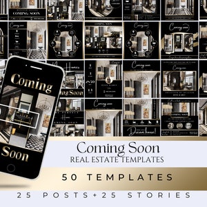 50 Coming Soon Luxury Real Estate Templates|black & Gold Instagram ...