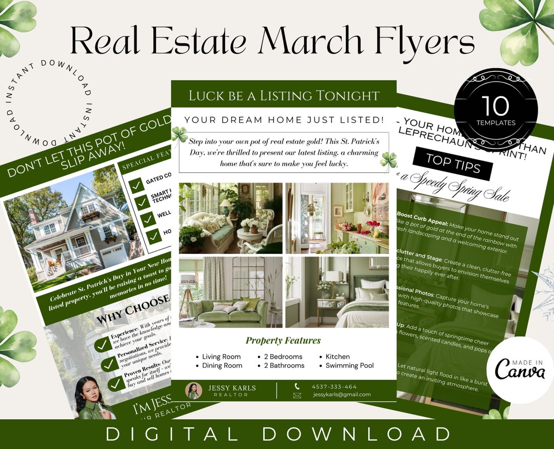 March Real Estate Flyer Templates| St Patricks Day Real Estate Flyers ...