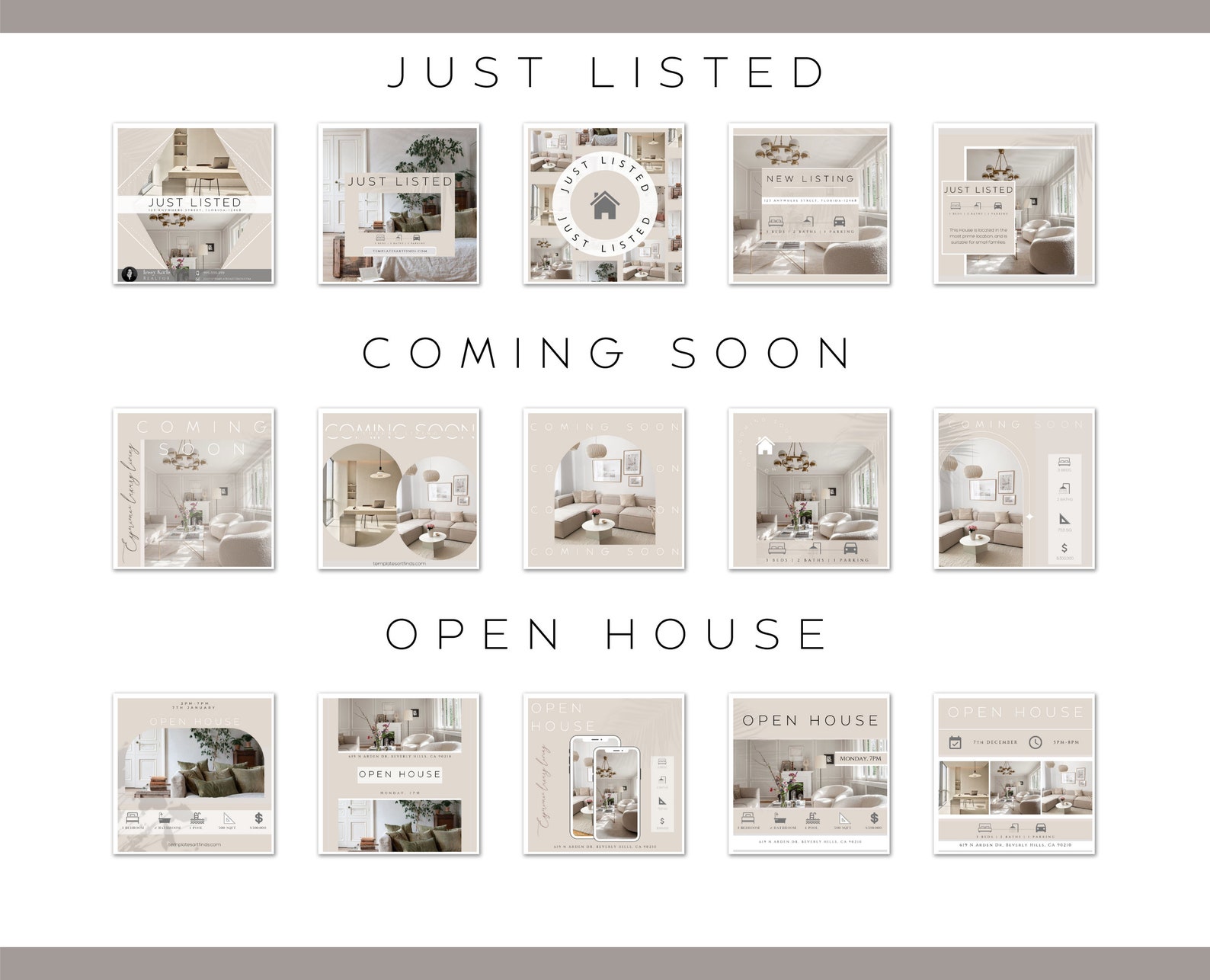 650+ Neutral Real Estate Marketing Templates| Realtor Social Media ...