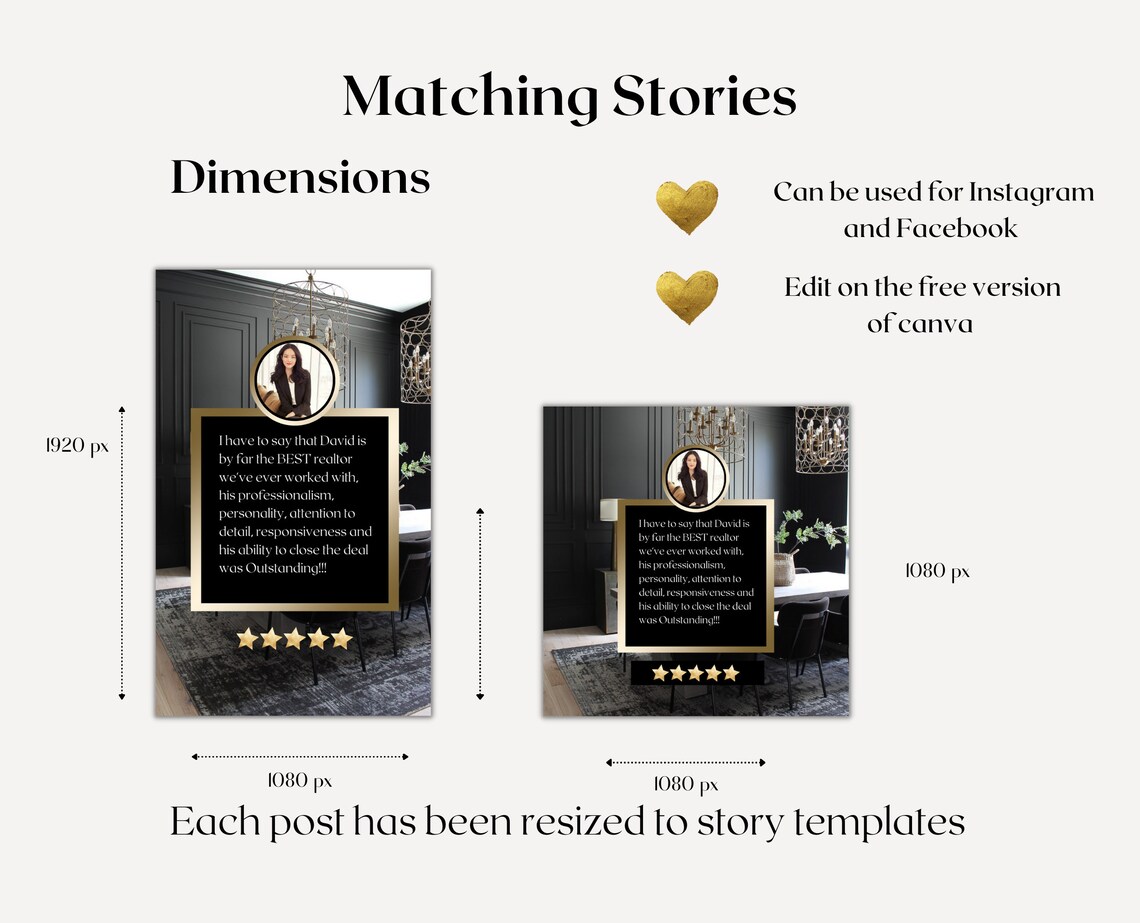 24 Testimonial Luxury Real Estate Templates|black & Gold Instagram ...