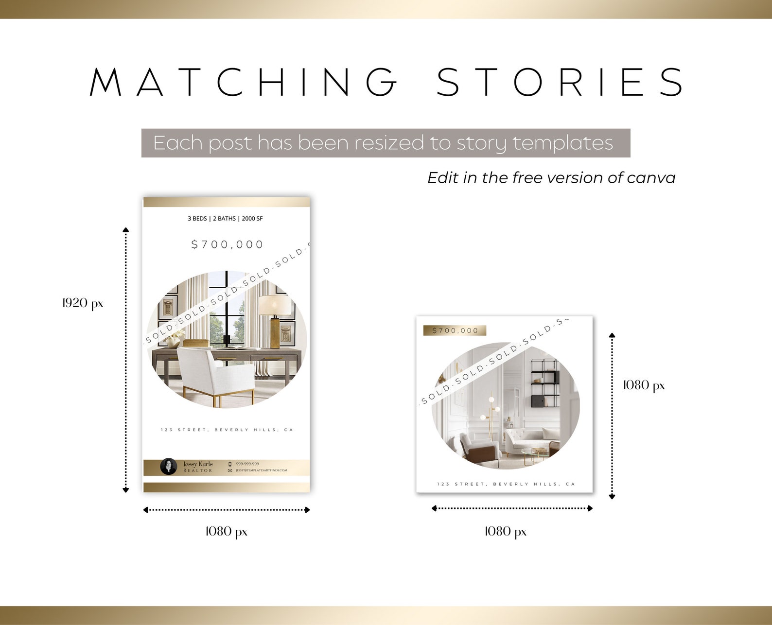 50 Sold Real Estate Templates in White&gold Realtor Canva Marketing ...