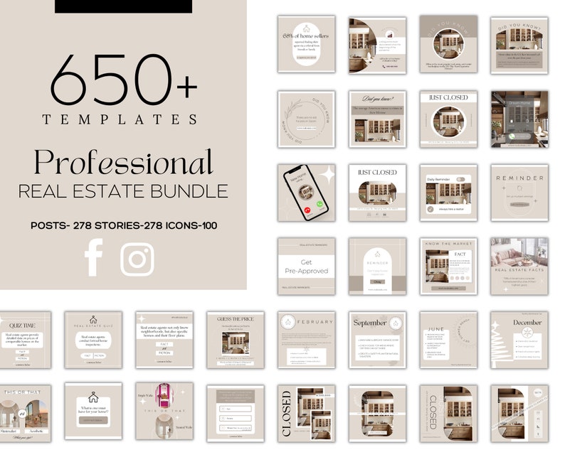 650+ Neutral Real Estate Marketing Templates| Realtor Social Media ...