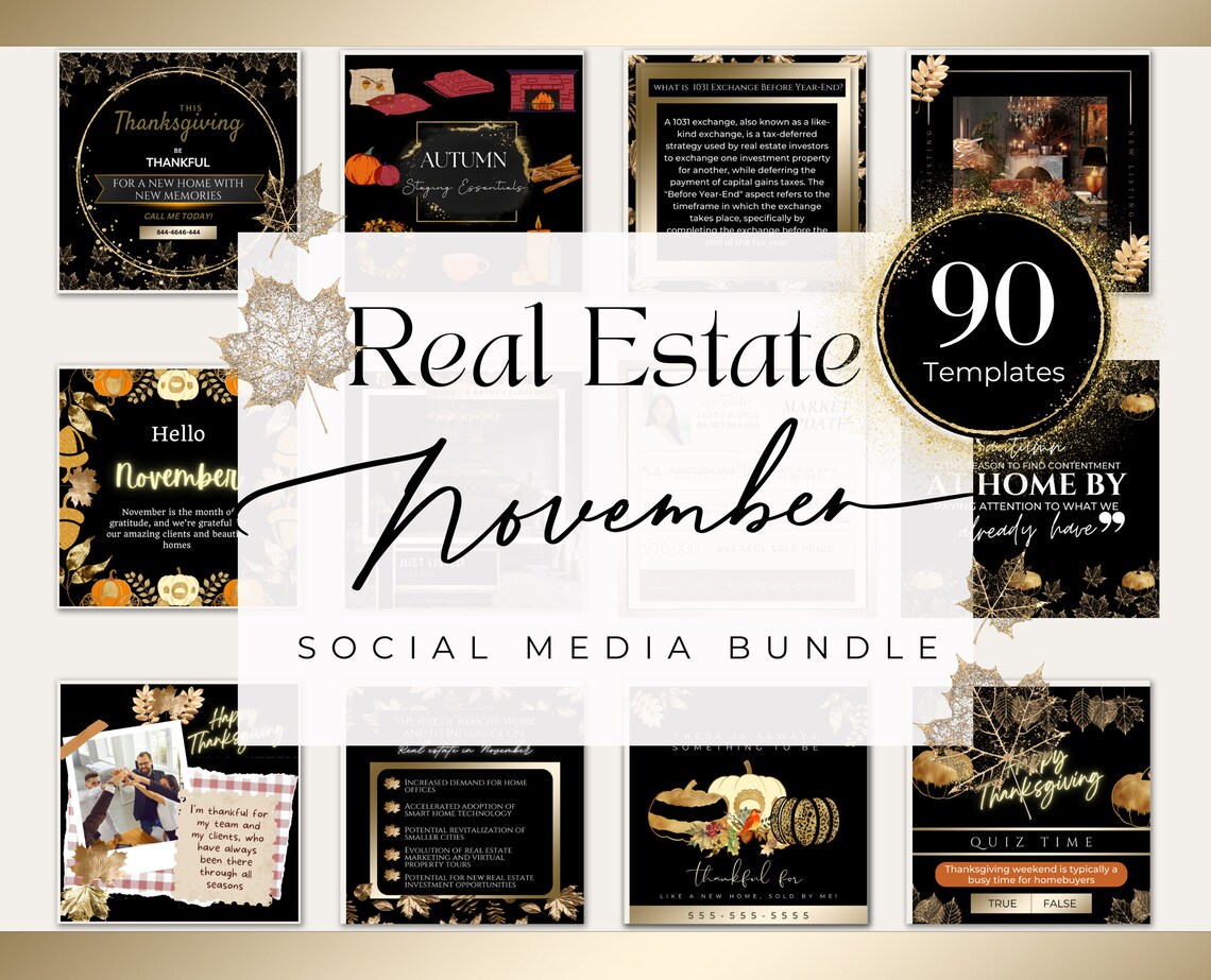 260+ Black &gold Fall Real Estate Templates| Fall Social Media Posts ...