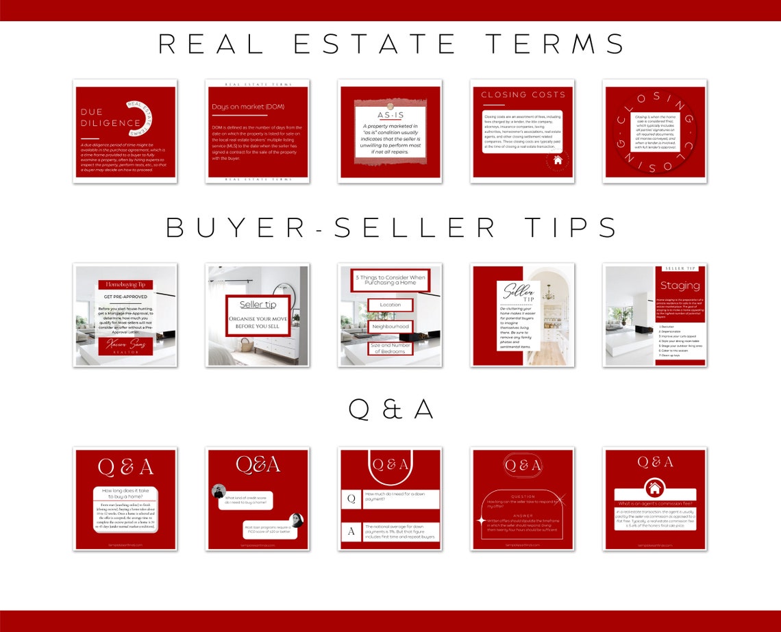 400 Red Real Estate Marketing Templatesrealtor Social Media - Etsy