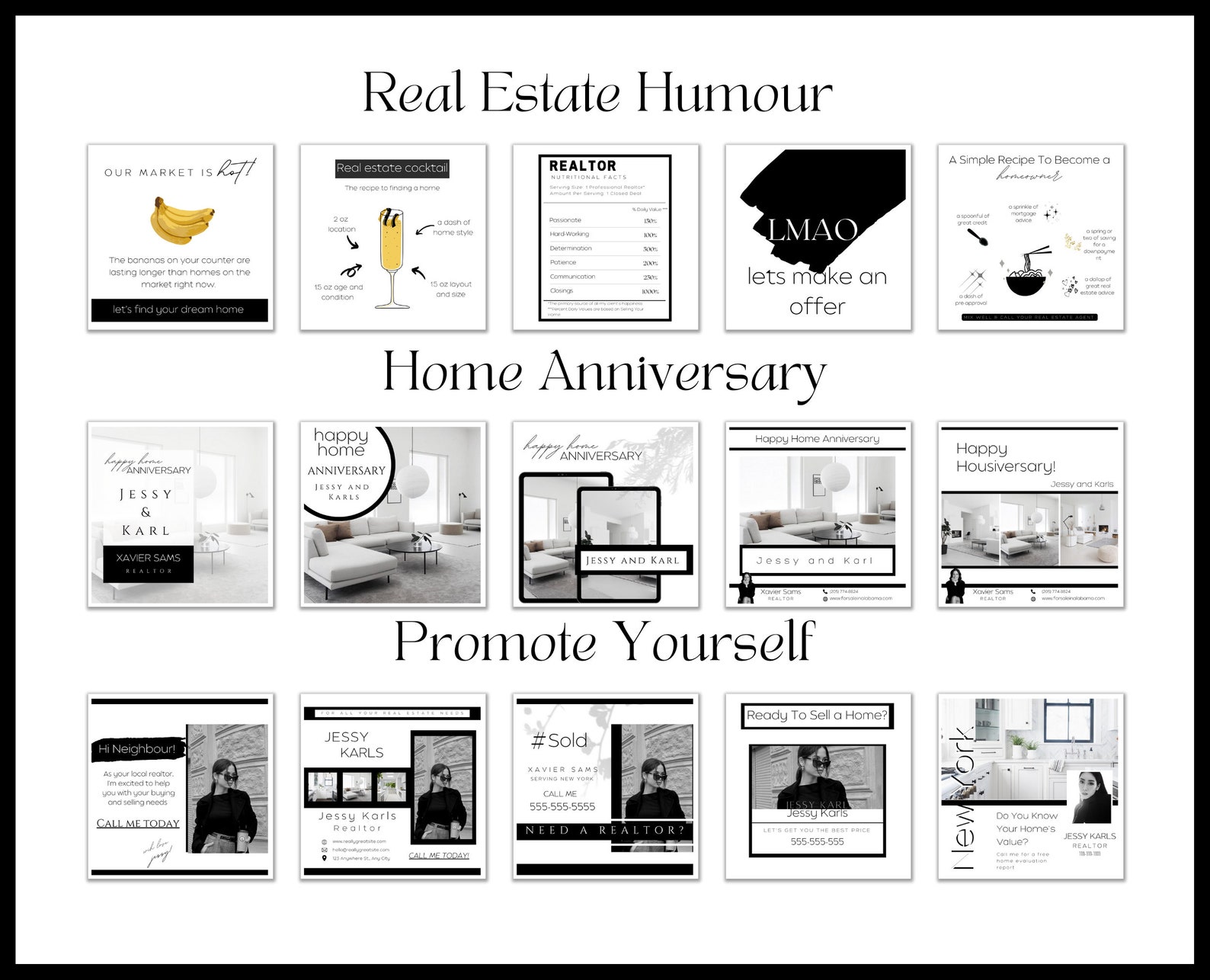 950+ Modern Real Estate Template Bundle| Black&white Realtor Social ...