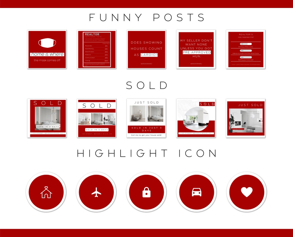 650 Red Real Estate Marketing Templates Bundle Canvarealtor - Etsy