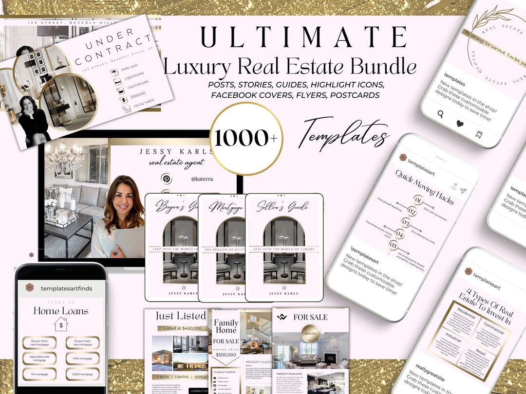 1000+ Pink and Gold Real Estate Marketing Templates| Luxury Realtor ...