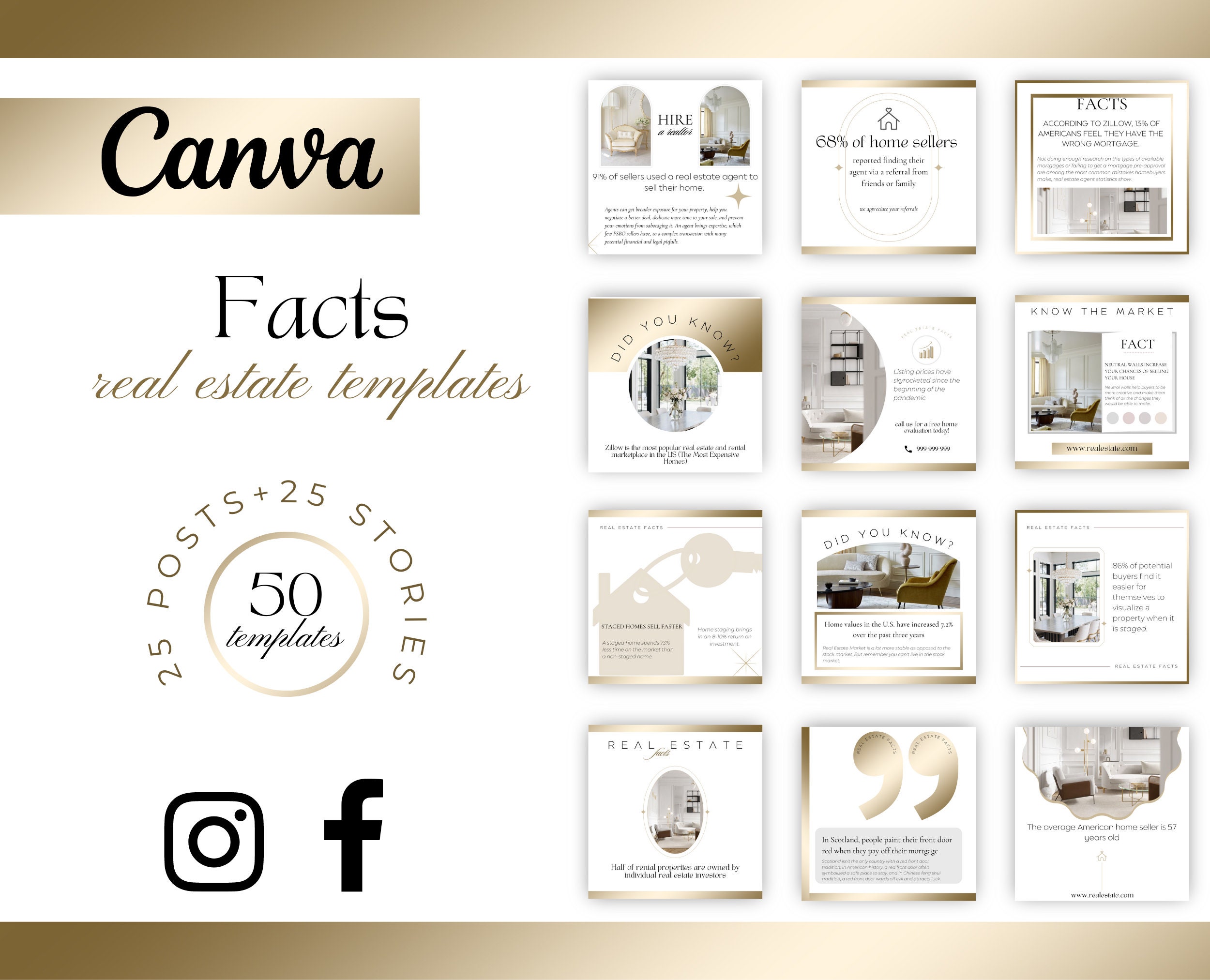 50 Real Estate Facts Templates Realtor Social Media Posts - Etsy