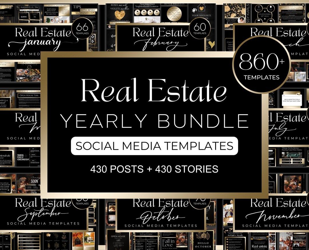 365 Day Black and Gold Real Estate Bundle| Full Year Real Estate ...