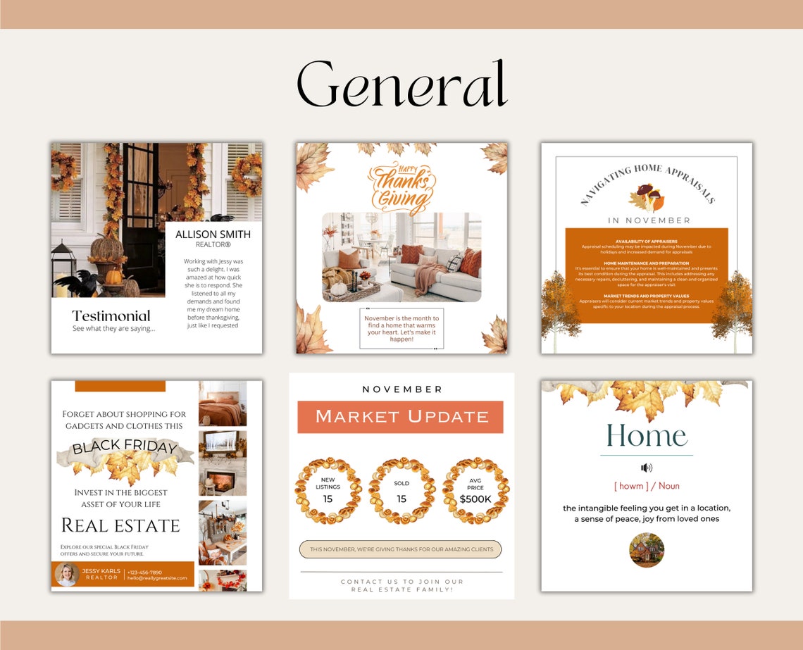 November Real Estate Marketing Templates| November Real Estate Posts ...