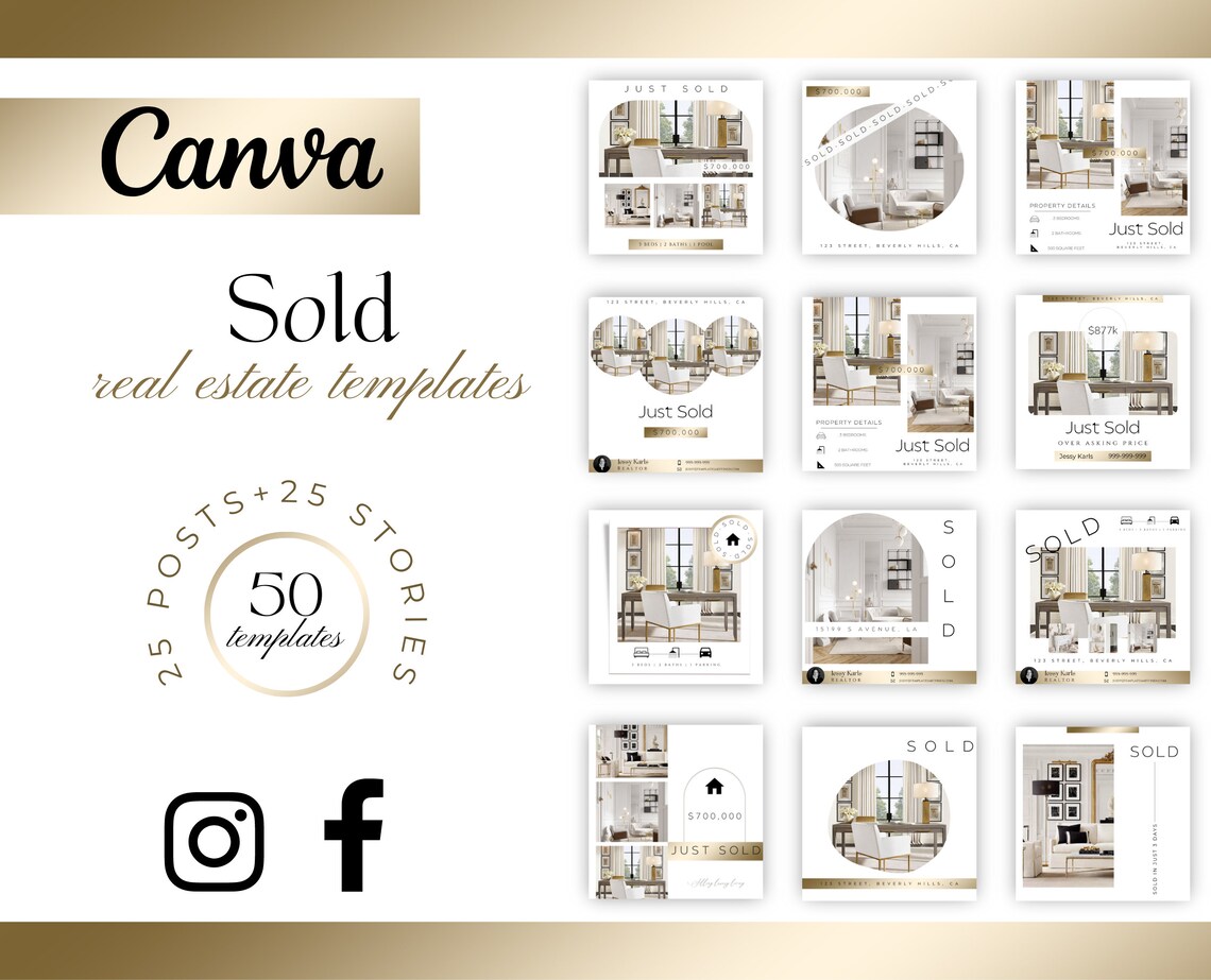 50 Sold Real Estate Templates in White&gold Realtor Canva - Etsy