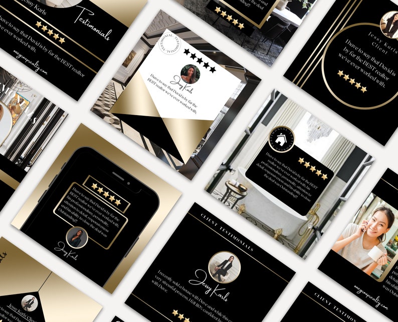24 Testimonial Luxury Real Estate Templates|black & Gold Instagram ...