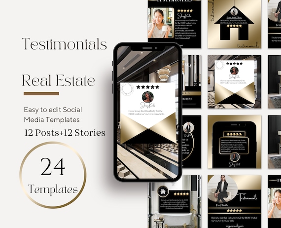 24 Testimonial Luxury Real Estate Templatesblack & Gold - Etsy