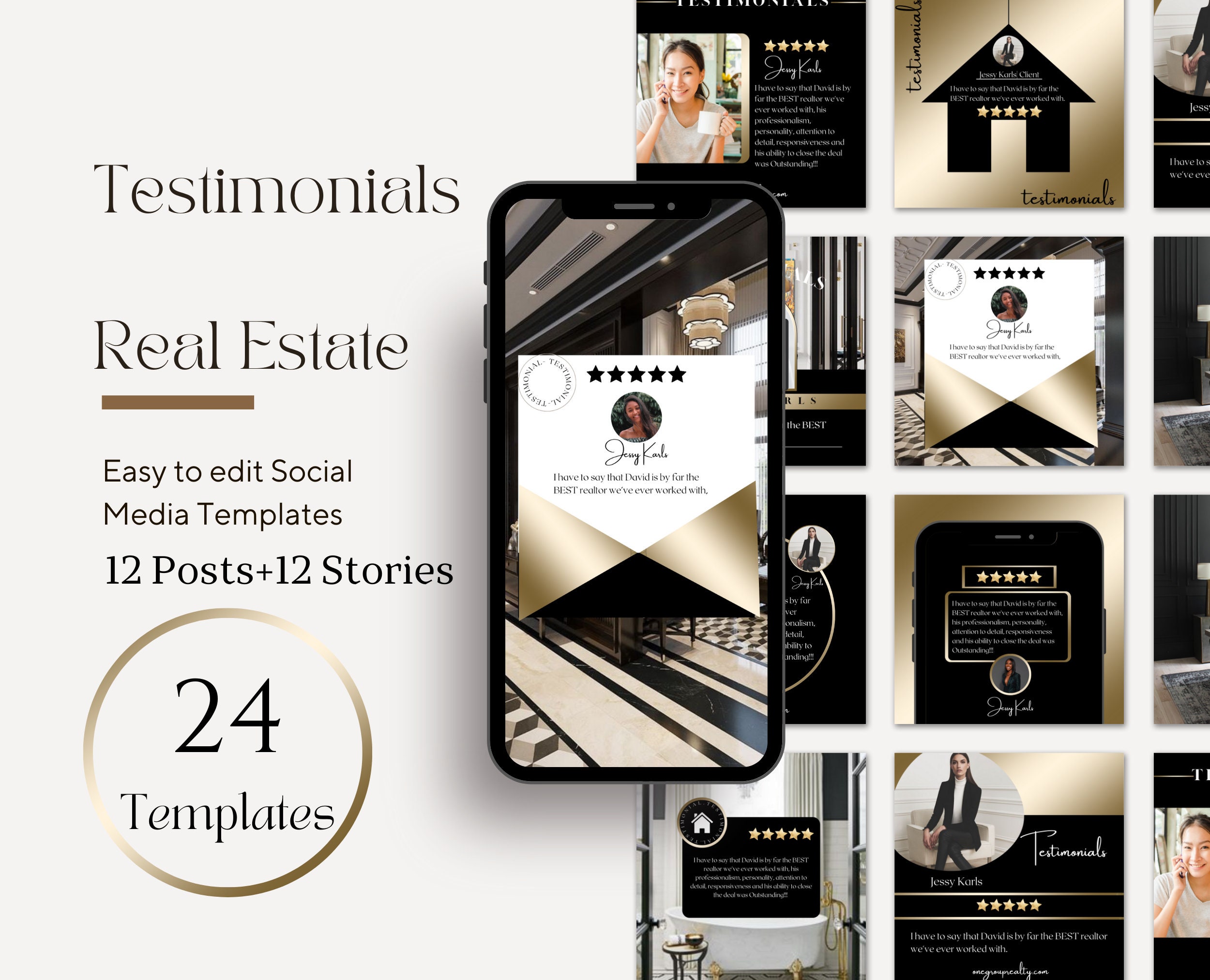 24 Testimonial Luxury Real Estate Templates|black & Gold Instagram ...