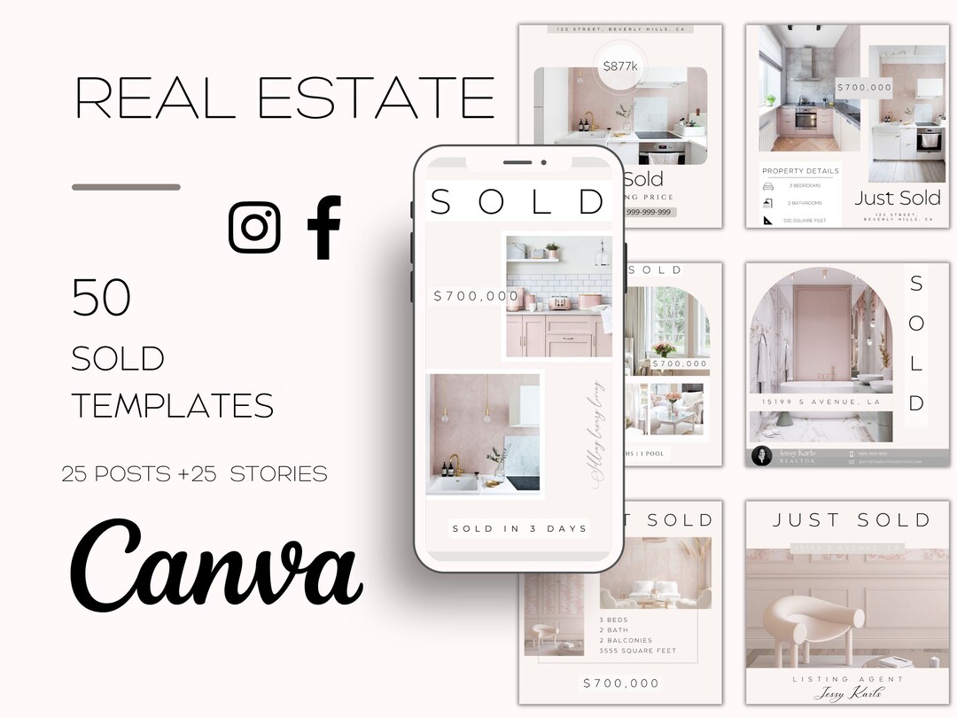 50 SOLD Aesthetic Real Estate Templates|blush Pink Instagram Templates ...