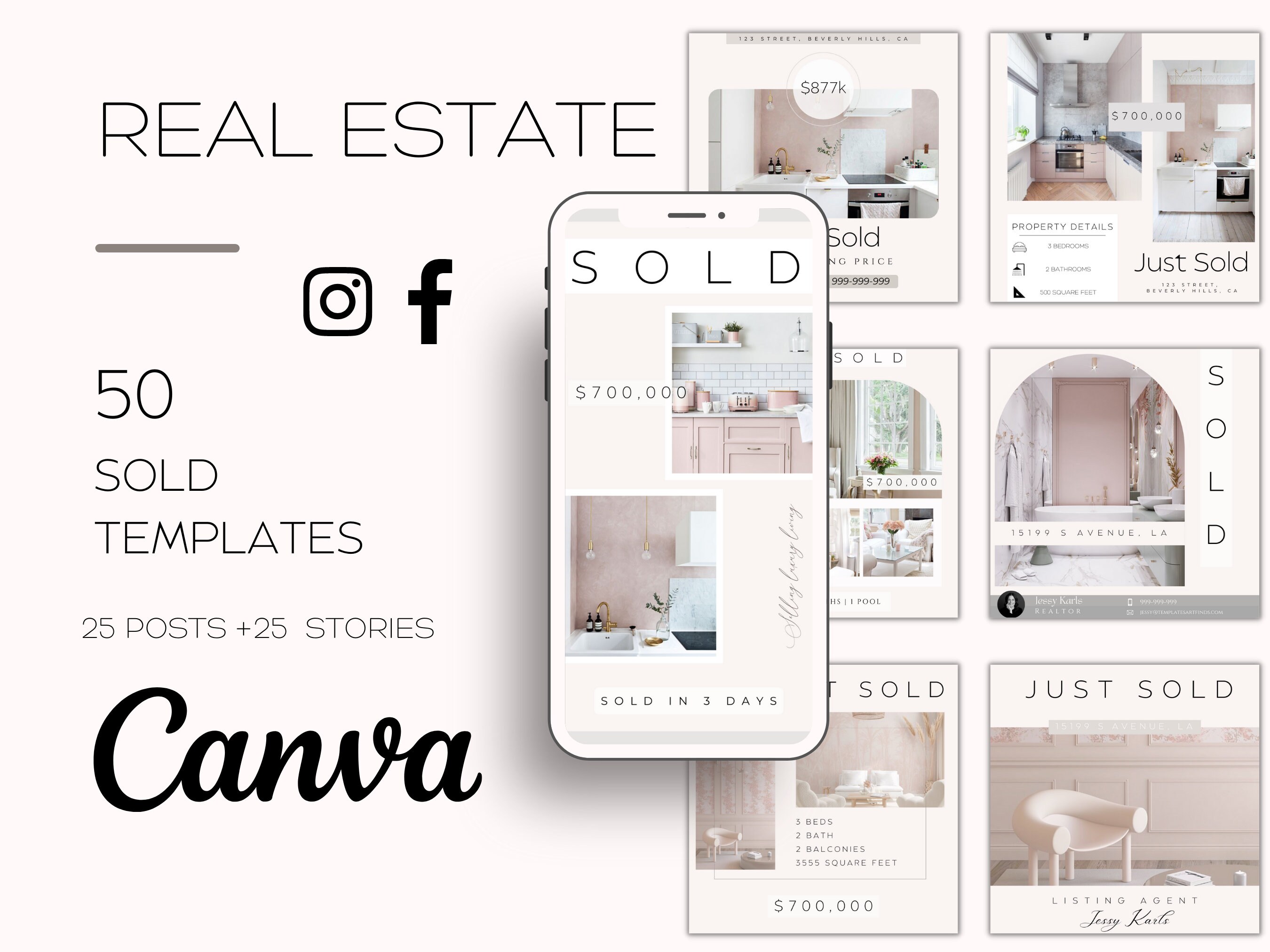 50 SOLD Aesthetic Real Estate Templatesblush Pink Instagram - Etsy