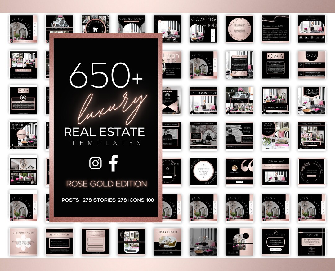 650 Black Rose Gold Real Estate Marketing Templates|luxury Real Estate ...