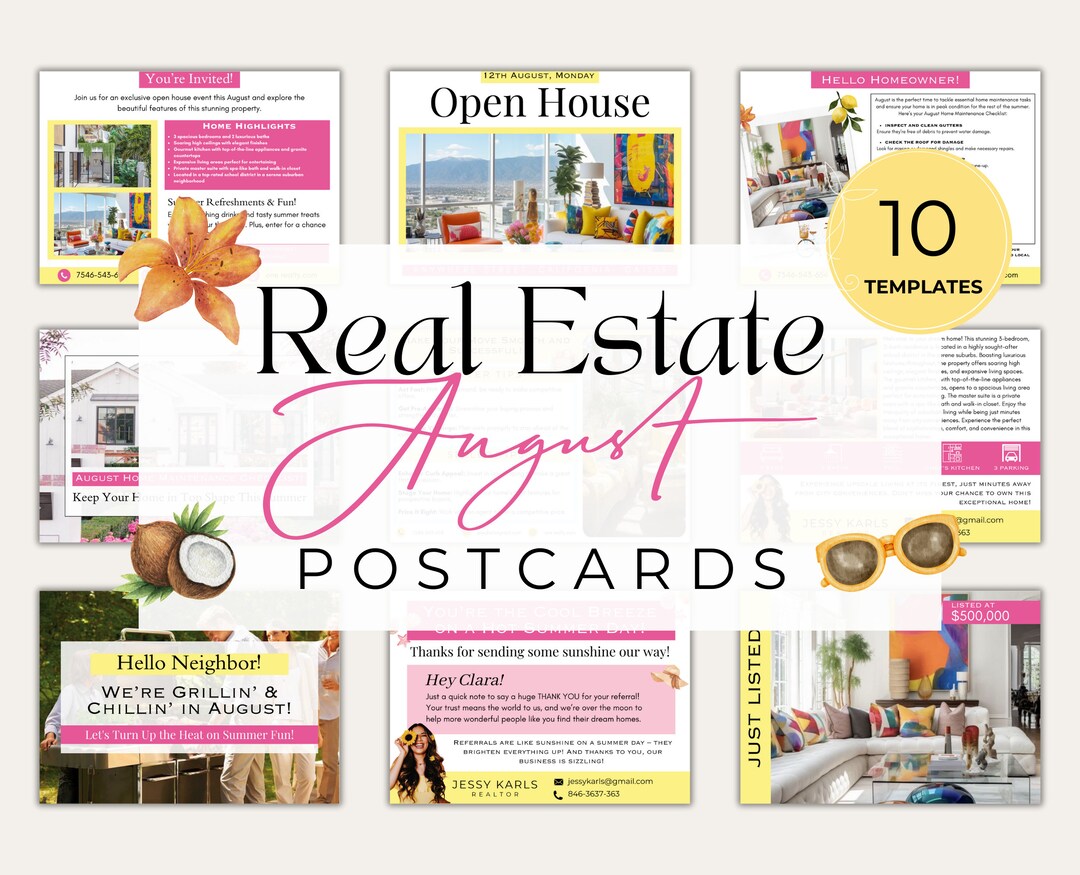 August Real Estate Postcards| Real Estate Summer Postcard Templates ...