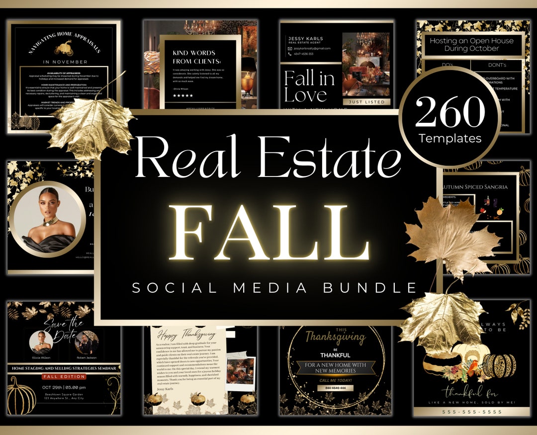 260+ Black &gold Fall Real Estate Templates| Fall Social Media Posts ...