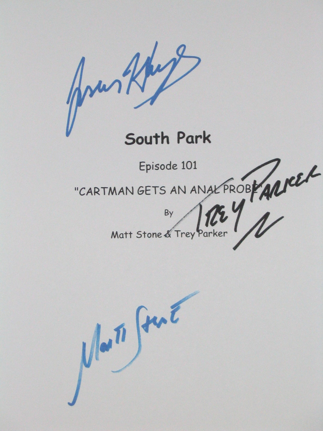 South Park Signed TV Screenplay Autograph Script Anal Probe Hayes Isaac ...