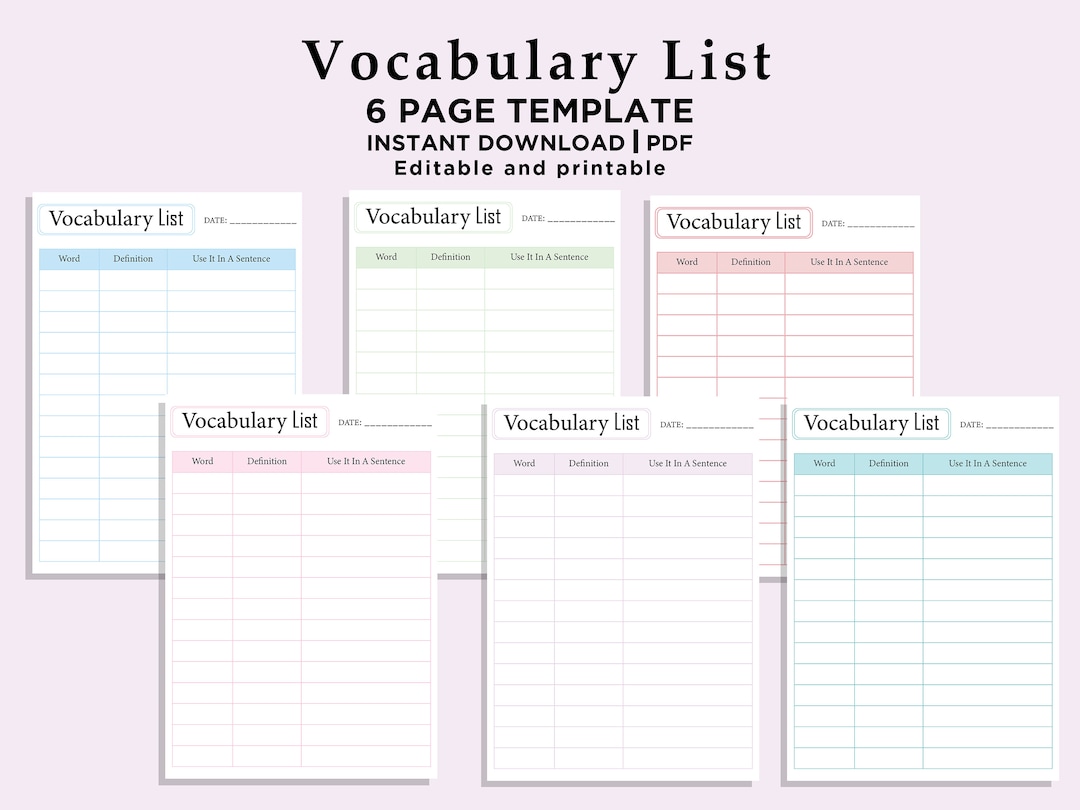 Minimal Vokabel Vorlage Ausdruckbare Vokabel liste - Etsy.de