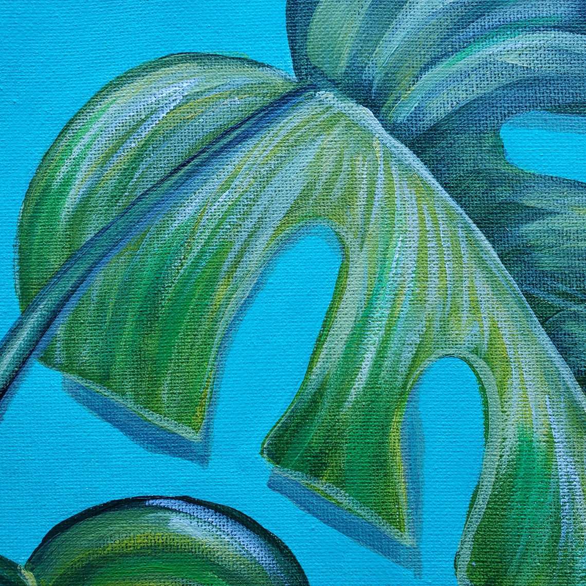 Tropical Leaves Pop Art Painting on Canvas 11x14 In Original | Etsy