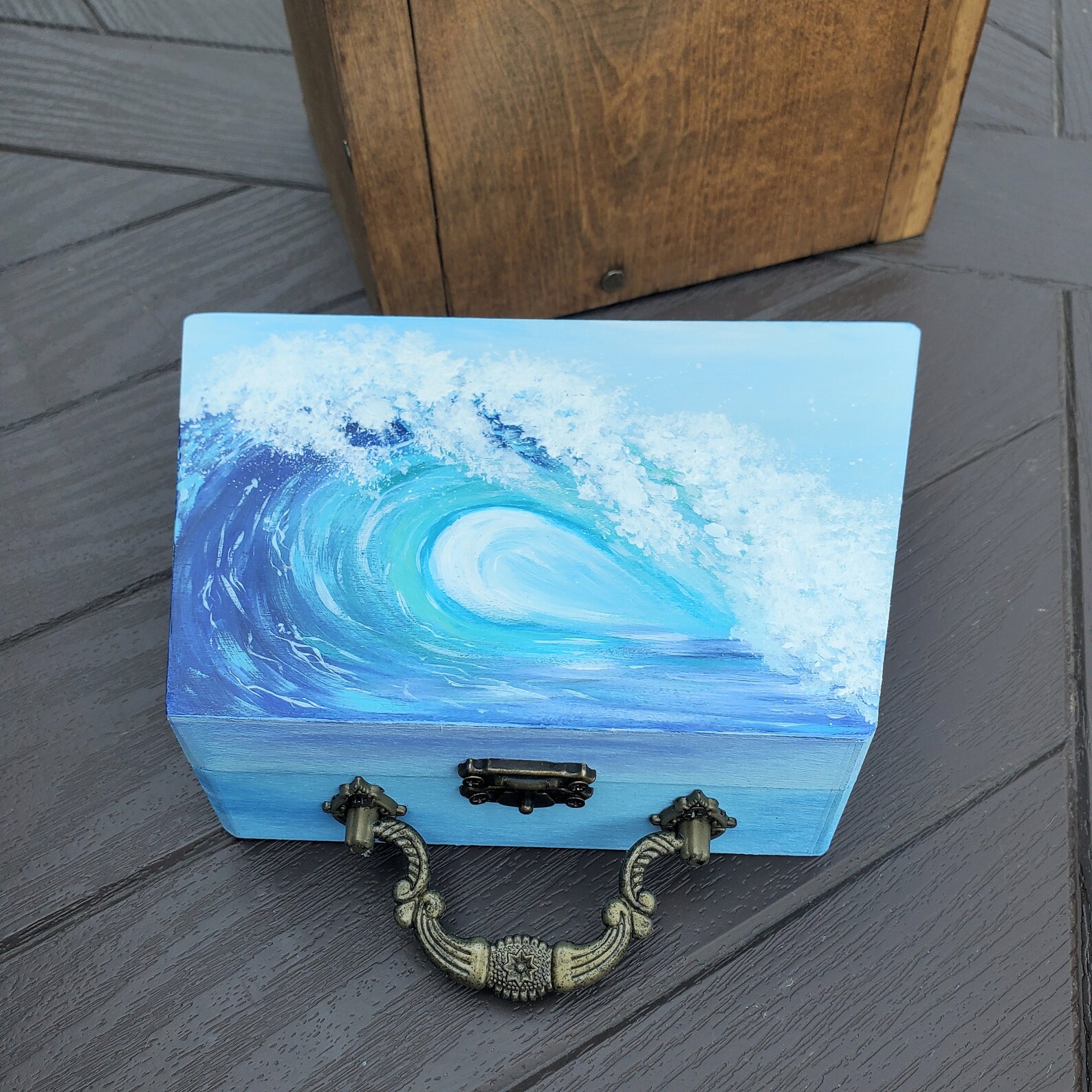 Jewelry box Ocean Wave Handpainted wooden box Beach decor | Etsy