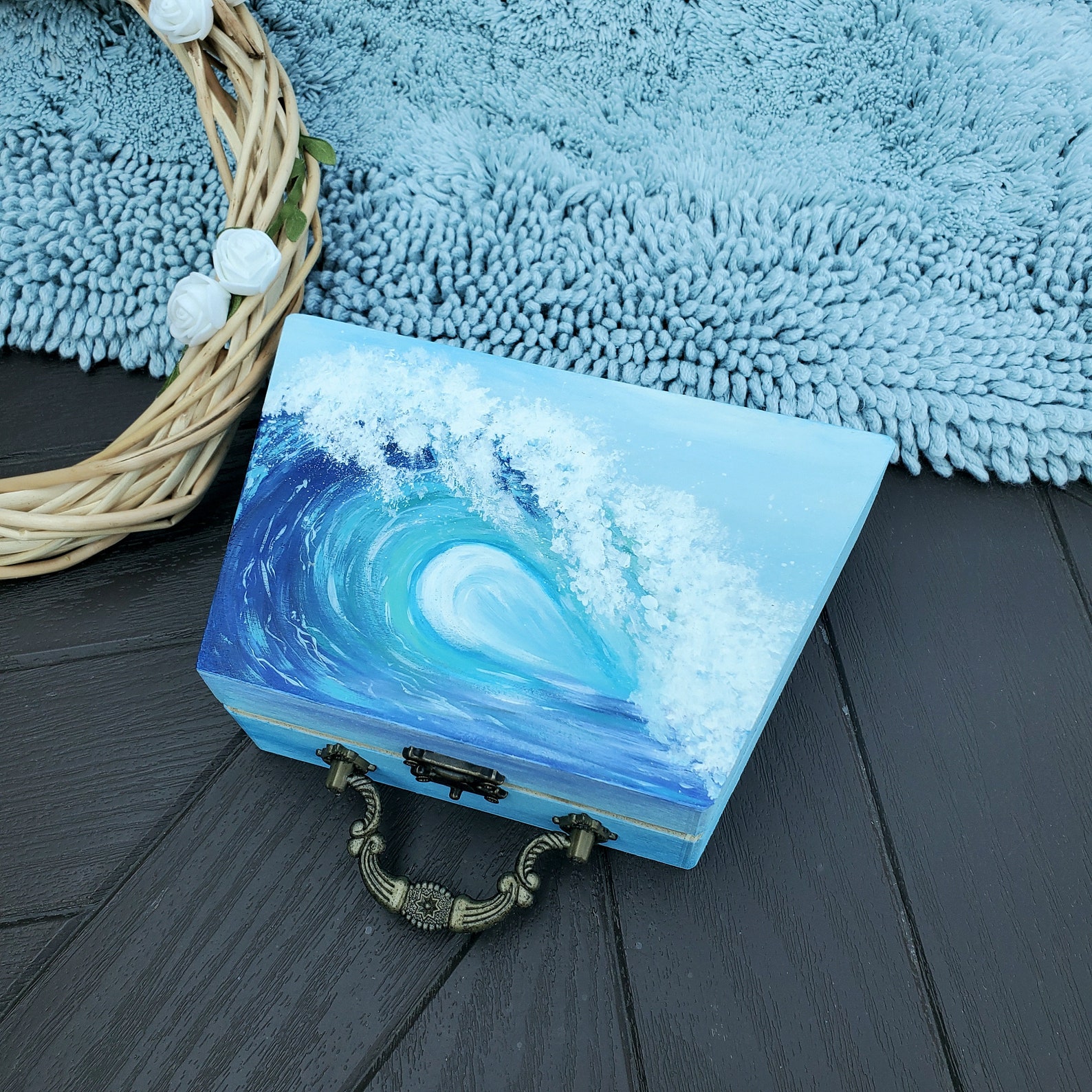 Jewelry box Ocean Wave Handpainted wooden box Beach decor | Etsy
