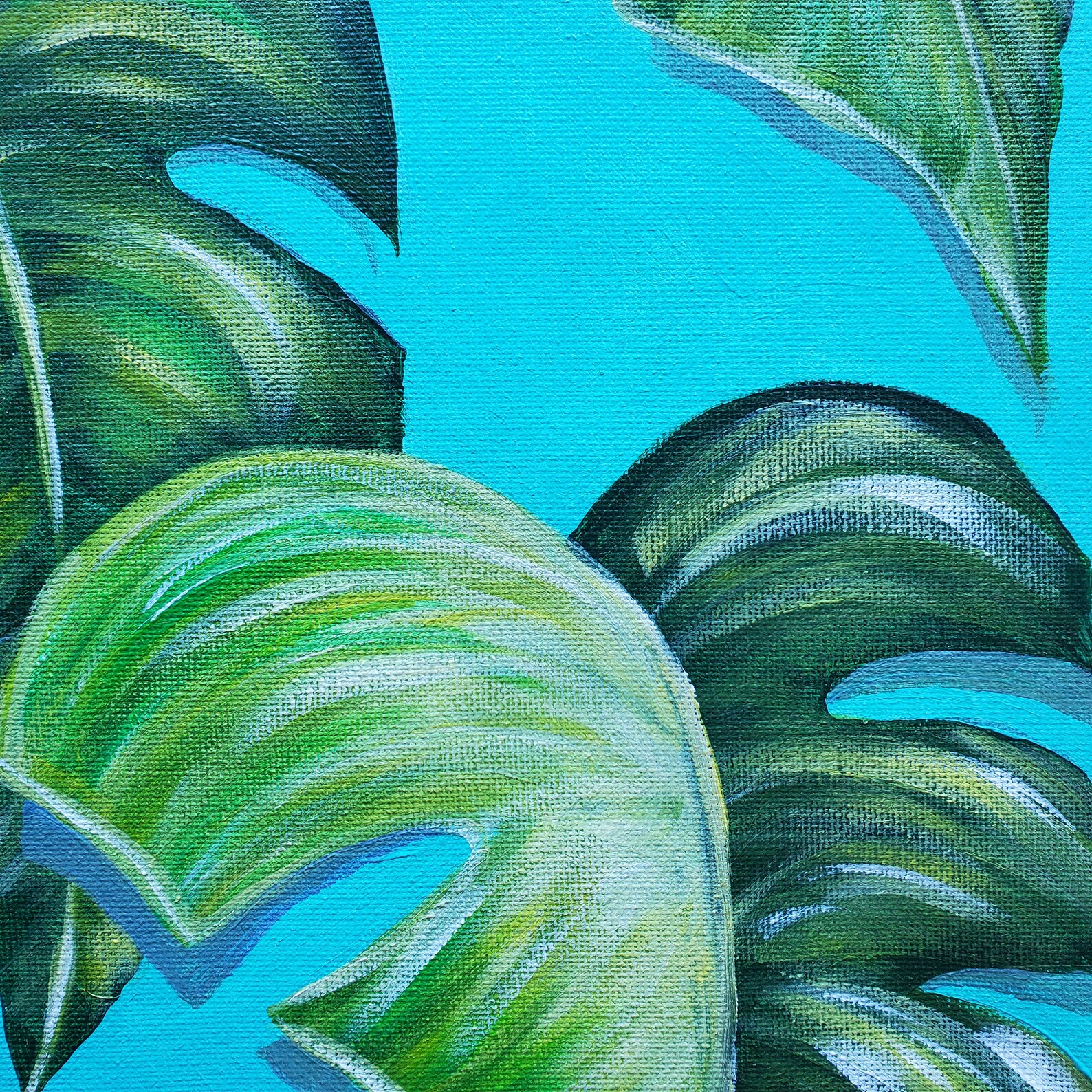 Tropical Leaves Pop Art Painting on Canvas 11x14 In, Original Tropical ...