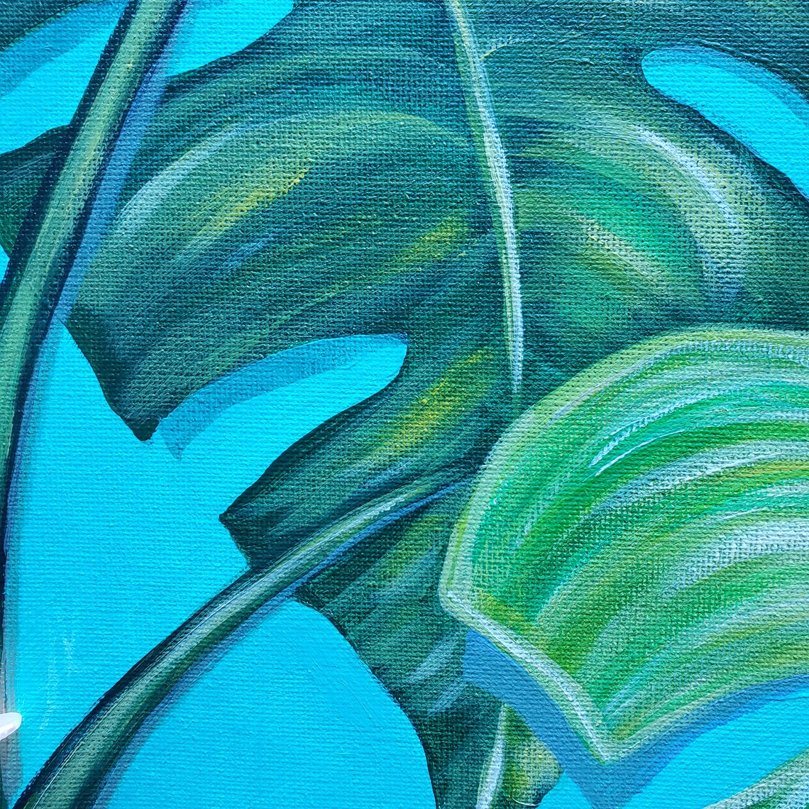 Tropical Leaves Pop Art Painting on Canvas 11x14 In Original | Etsy