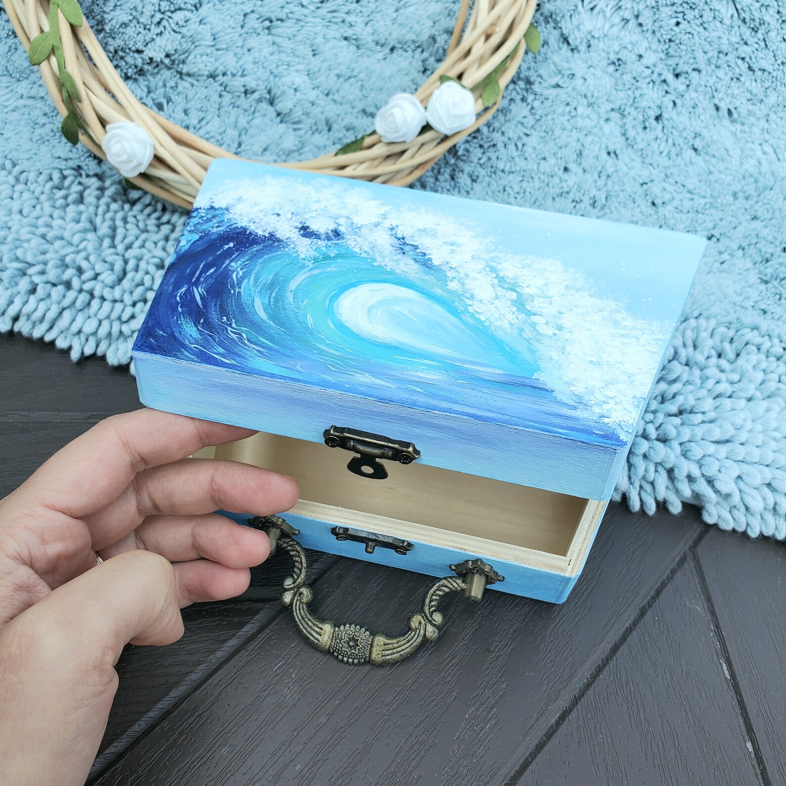 Jewelry box Ocean Wave Handpainted wooden box Beach decor | Etsy