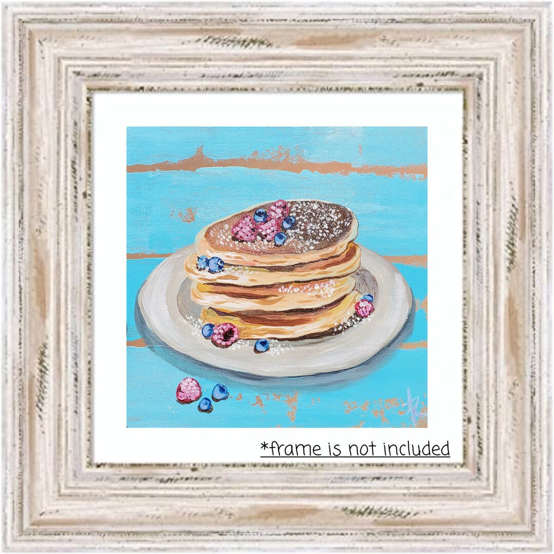 Pancakes Painting on Canvas Panel 8x8 In, Pancakes and Raspberries ...