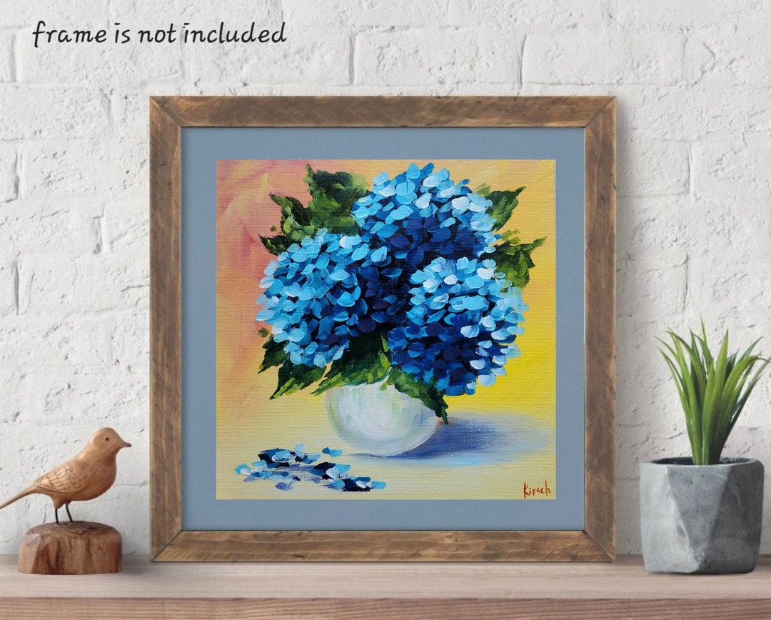Hydrangeas Painting on Canvas Panel, Original Hydrangea Artwork 8x8 In ...
